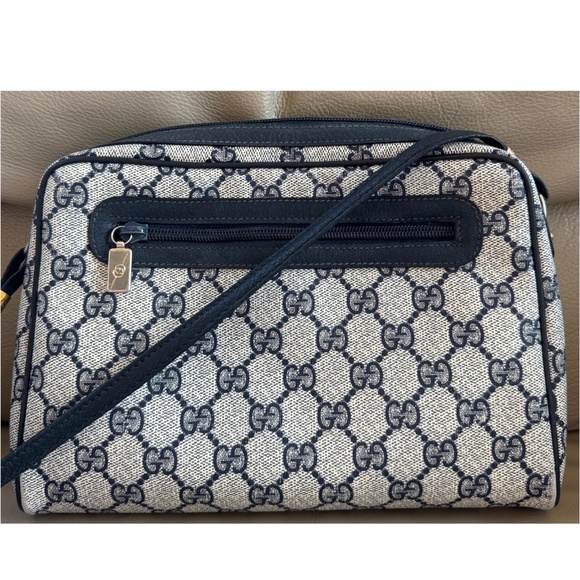 Gucci | Bags | Authentic Vintage Gucci Navy Monogram Canvas Leather ...